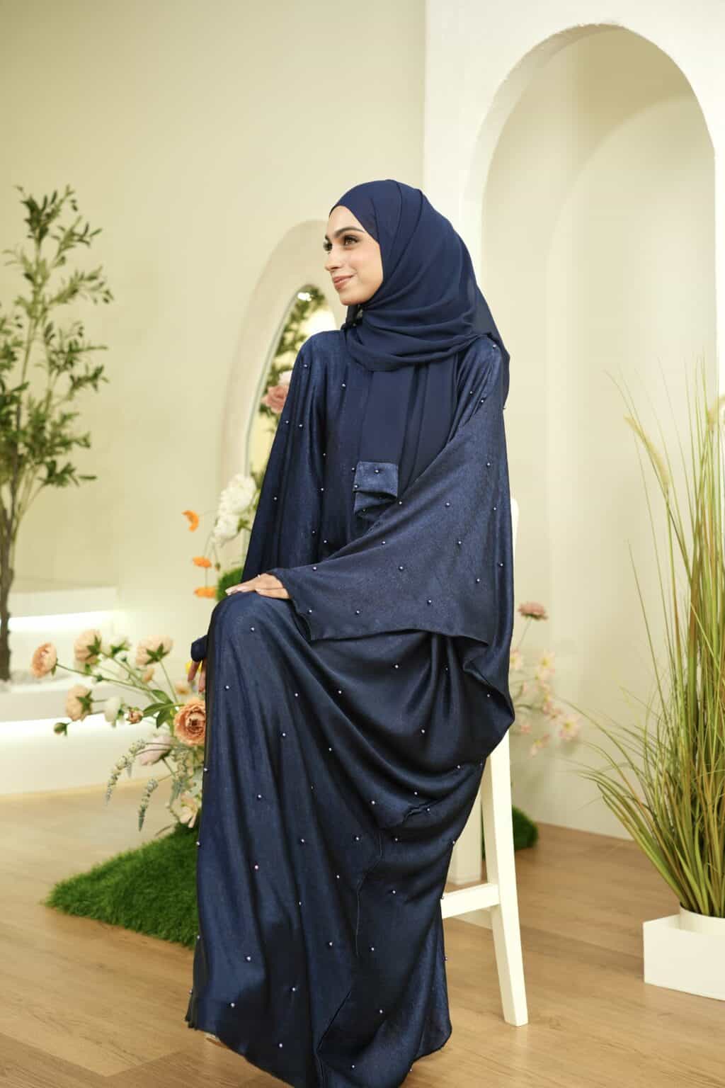 Farasha Pearl Abaya (Navy Blue) - BYSARA.MY