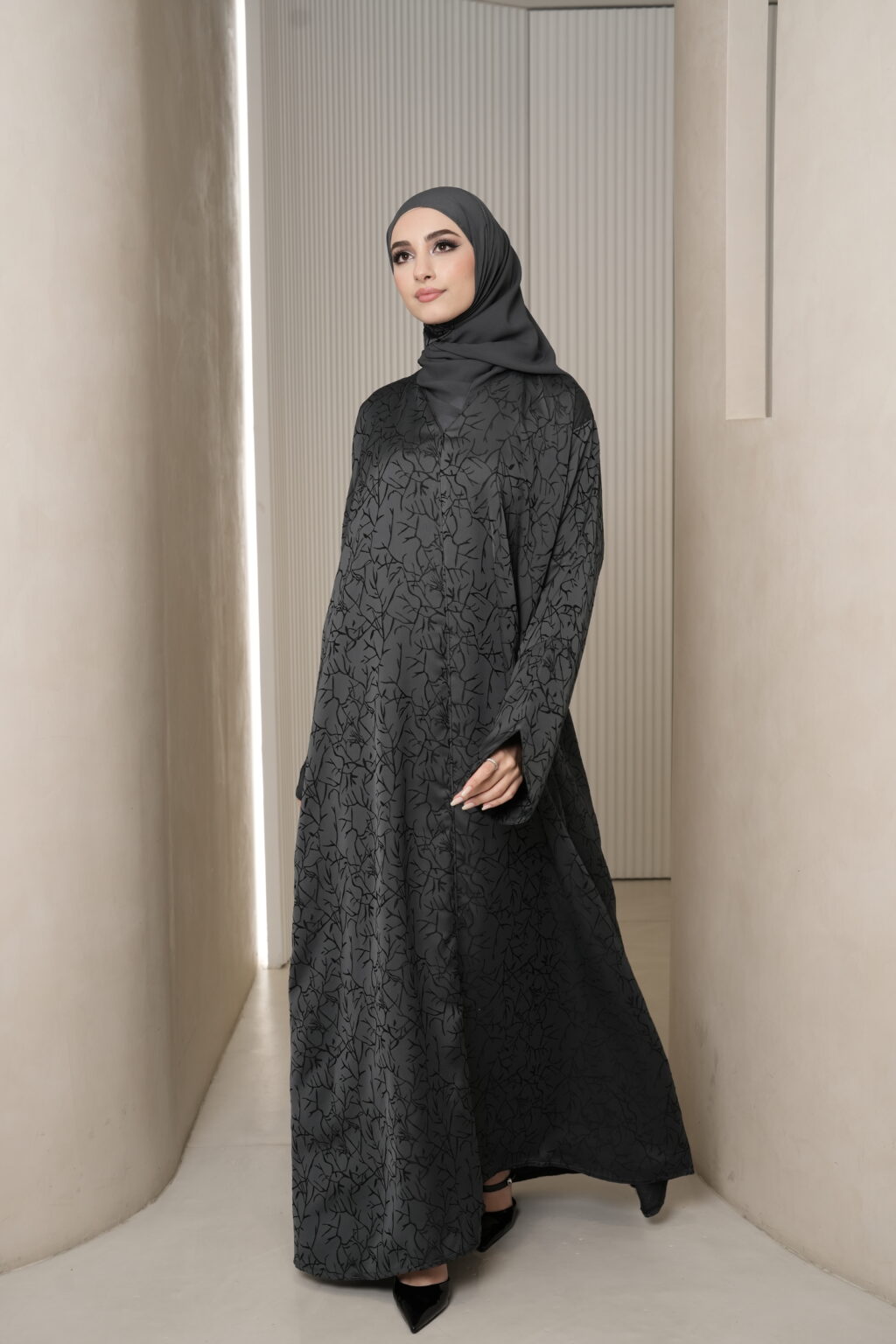 Ayna Abaya (Charcoal Grey) - BYSARA.MY